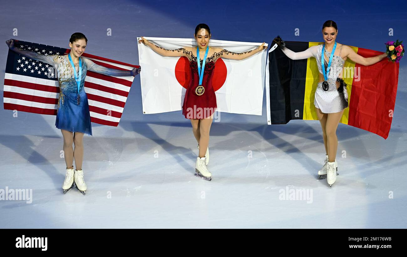 Turin, Italy. 10 December 2022. Isabeau Levito, Mai Mihara, Loena ...