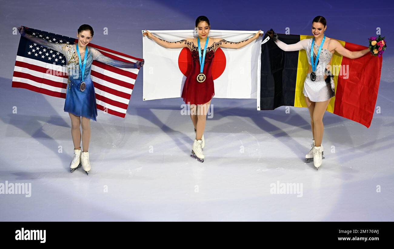 Turin, Italy. 10 December 2022. Isabeau Levito, Mai Mihara, Loena ...