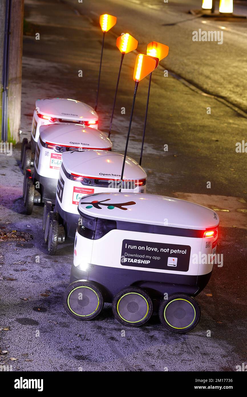 Driverless robots dressed as reindeers whilst delivering groceries to ...