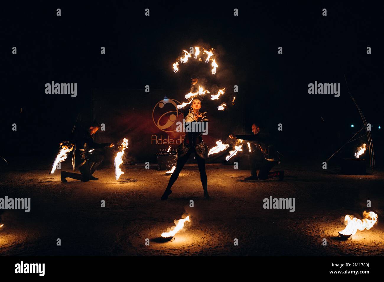 night performance open air fire show with dangerous kerosene Stock ...