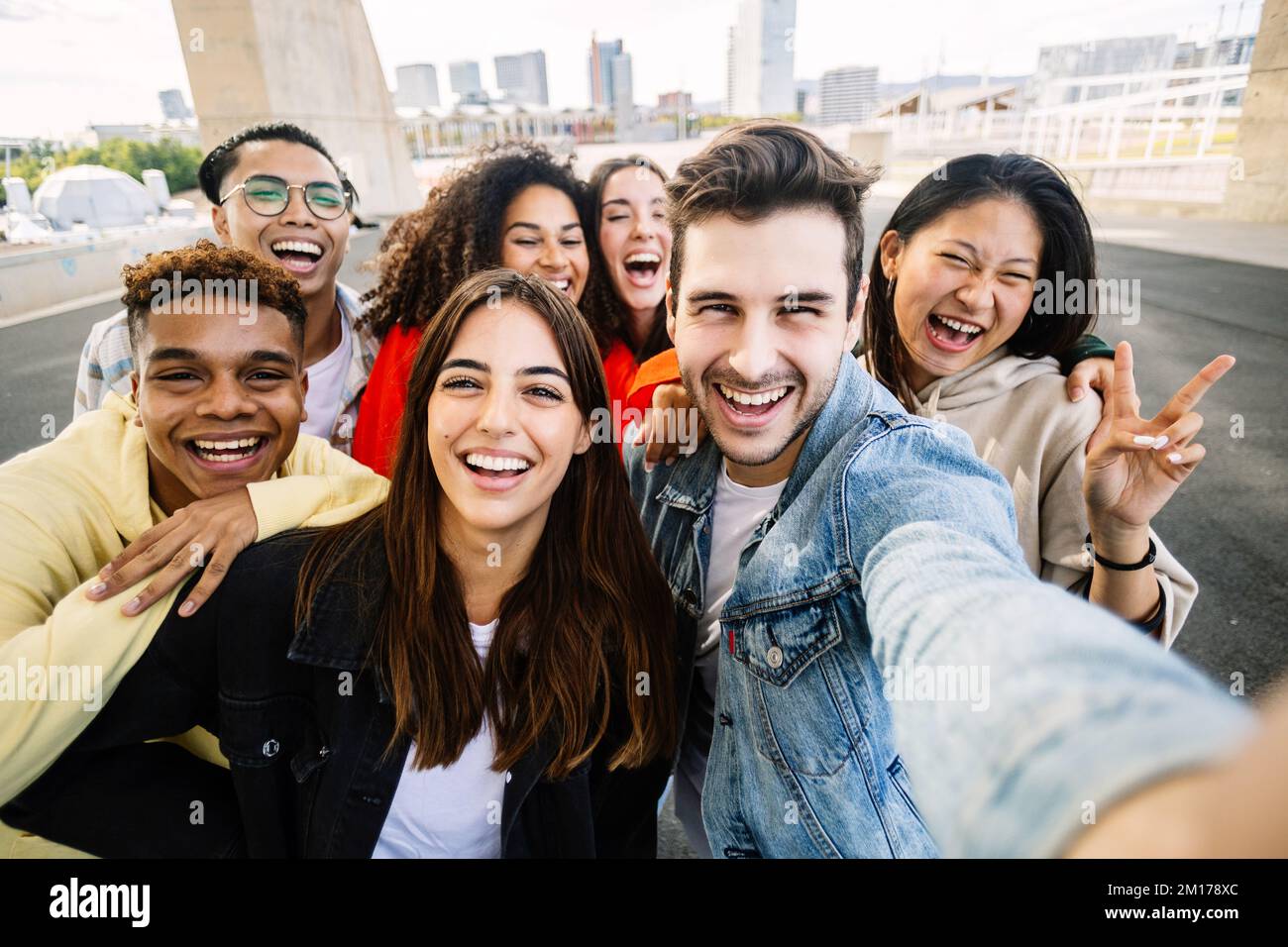 Young group of diverse people having fun together outside Stock Photo ...