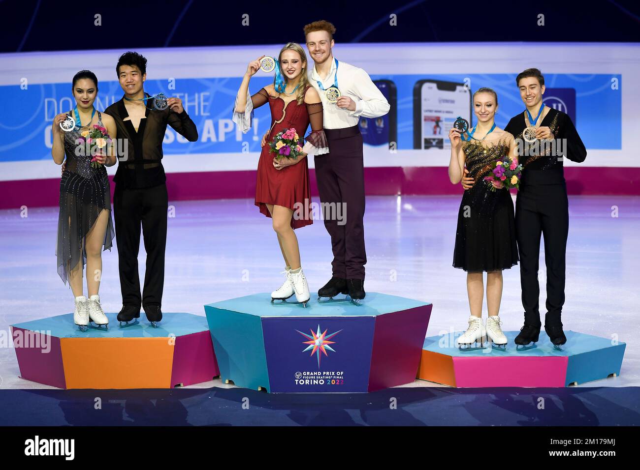 Turin, Italy. 10 December 2022. Hannah Lim, Ye Quan, Nadiia Bashynska ...