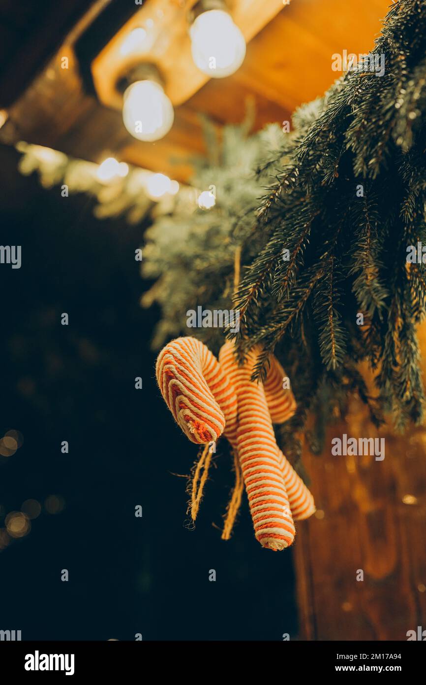 Holiday decorations in Europian Christmas market Stock Photo - Alamy
