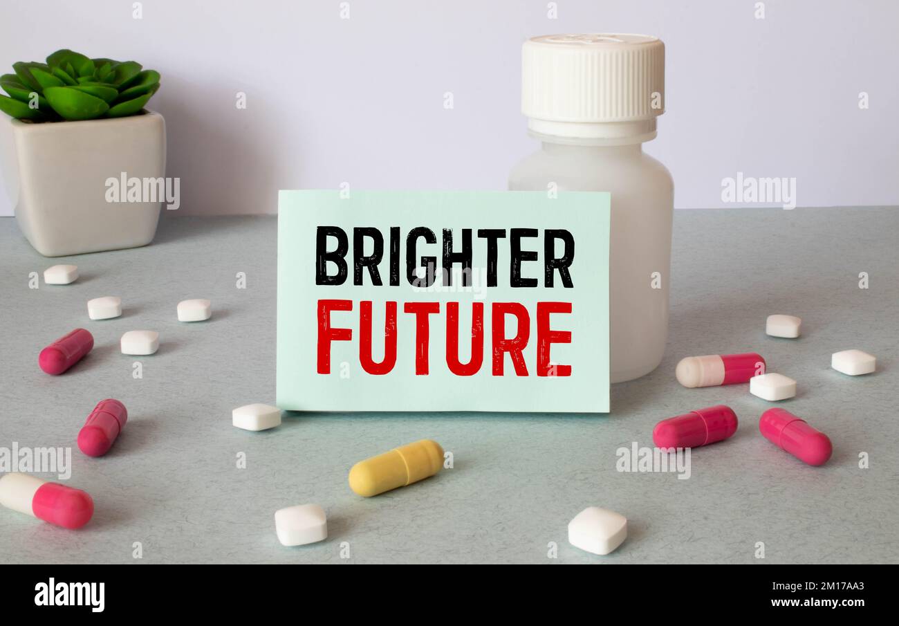 Brighter Future text on notepad on office desk Stock Photo - Alamy