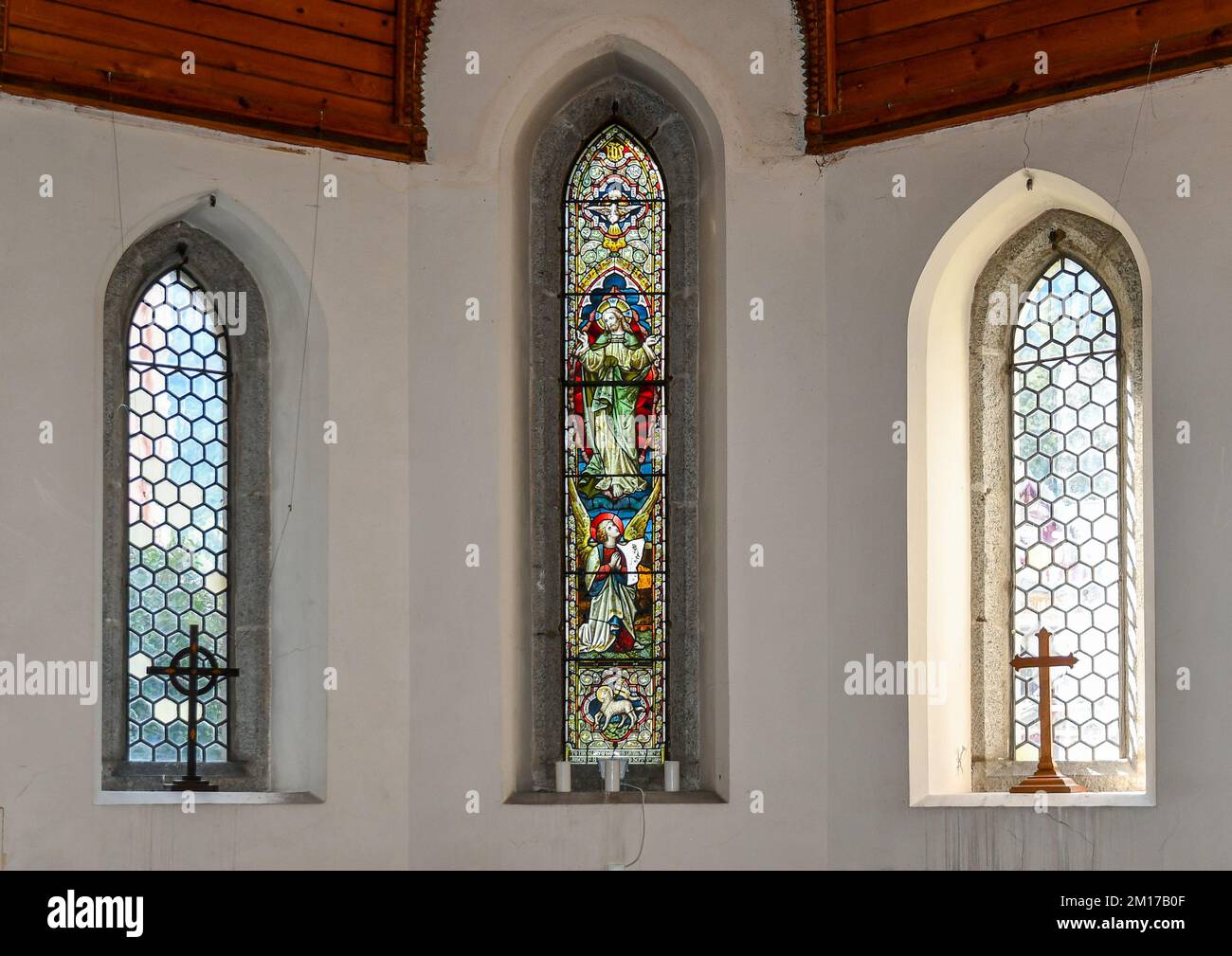 Interior of the Protestant Temple of Chamonix (1859), with stained ...