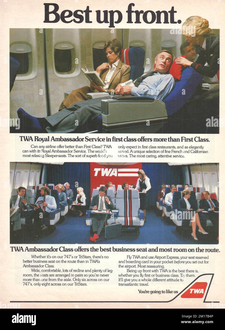TWA vintage magazine advertisement TWA Ambassador Class advert Stock ...