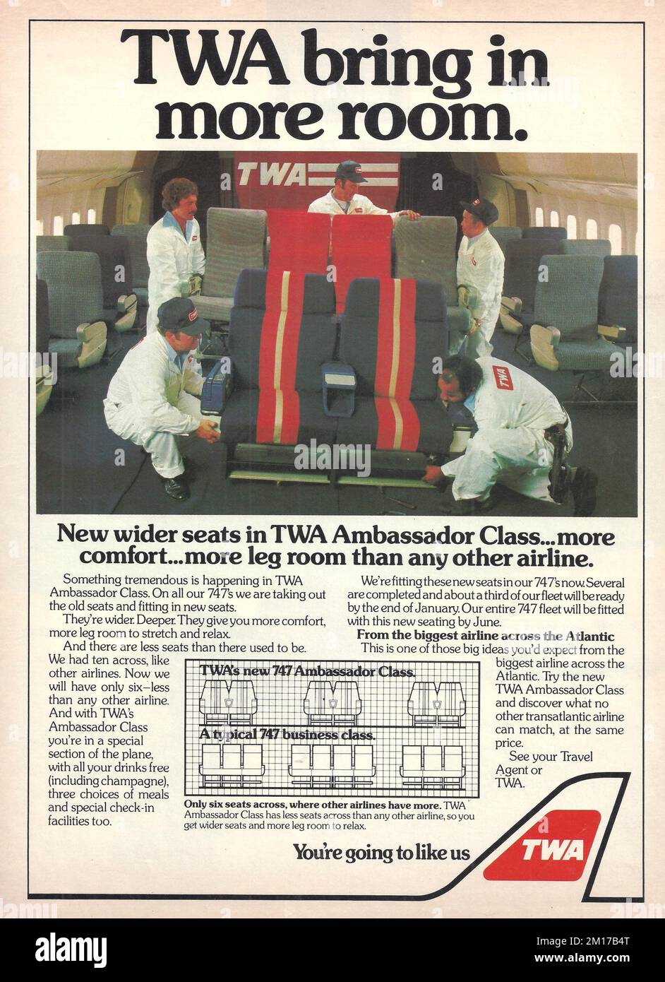 TWA vintage magazine advertisement TWA Ambassador Class advert Stock ...