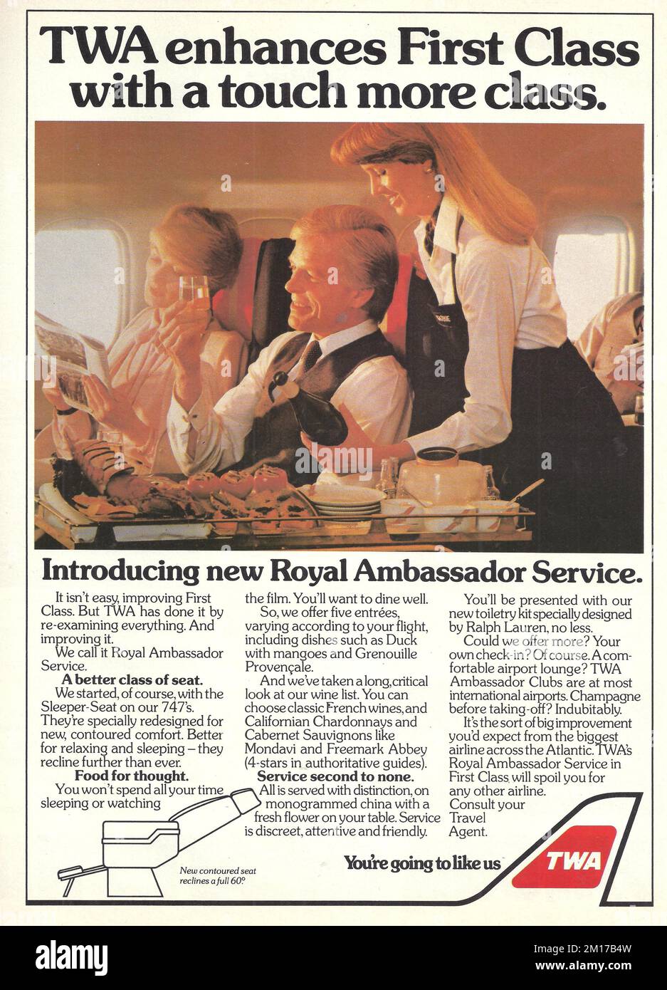 TWA vintage magazine advertisement TWA Ambassador Class advert Stock ...