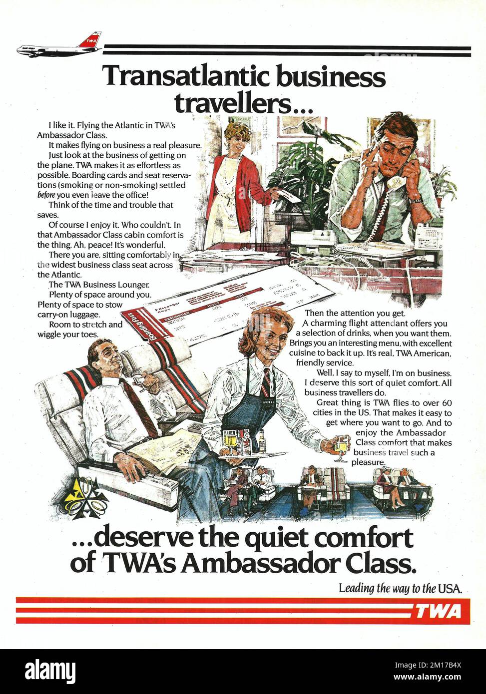 TWA vintage magazine advertisement TWA Ambassador Class advert Stock ...