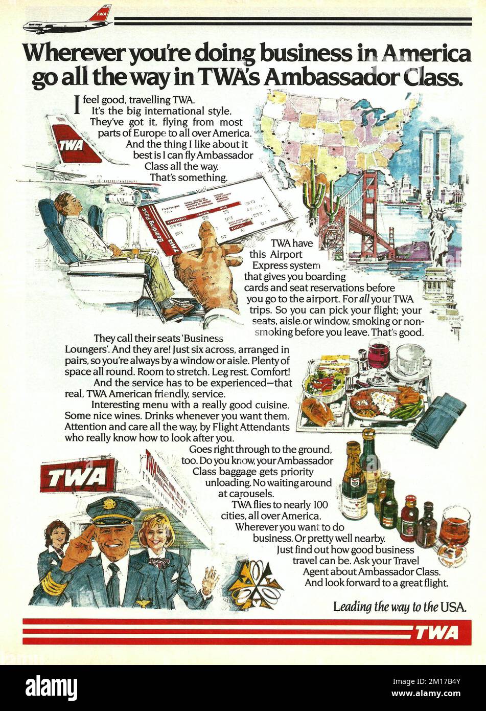 TWA vintage magazine advertisement TWA Ambassador Class advert Stock ...