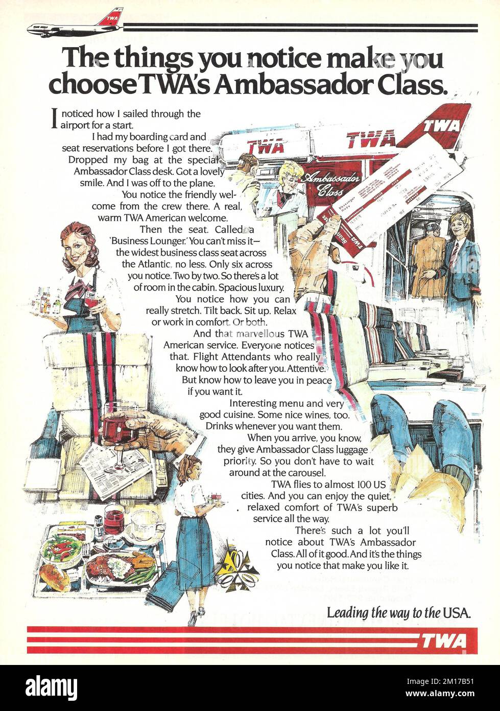 TWA vintage magazine advertisement TWA Ambassador Class advert Stock ...