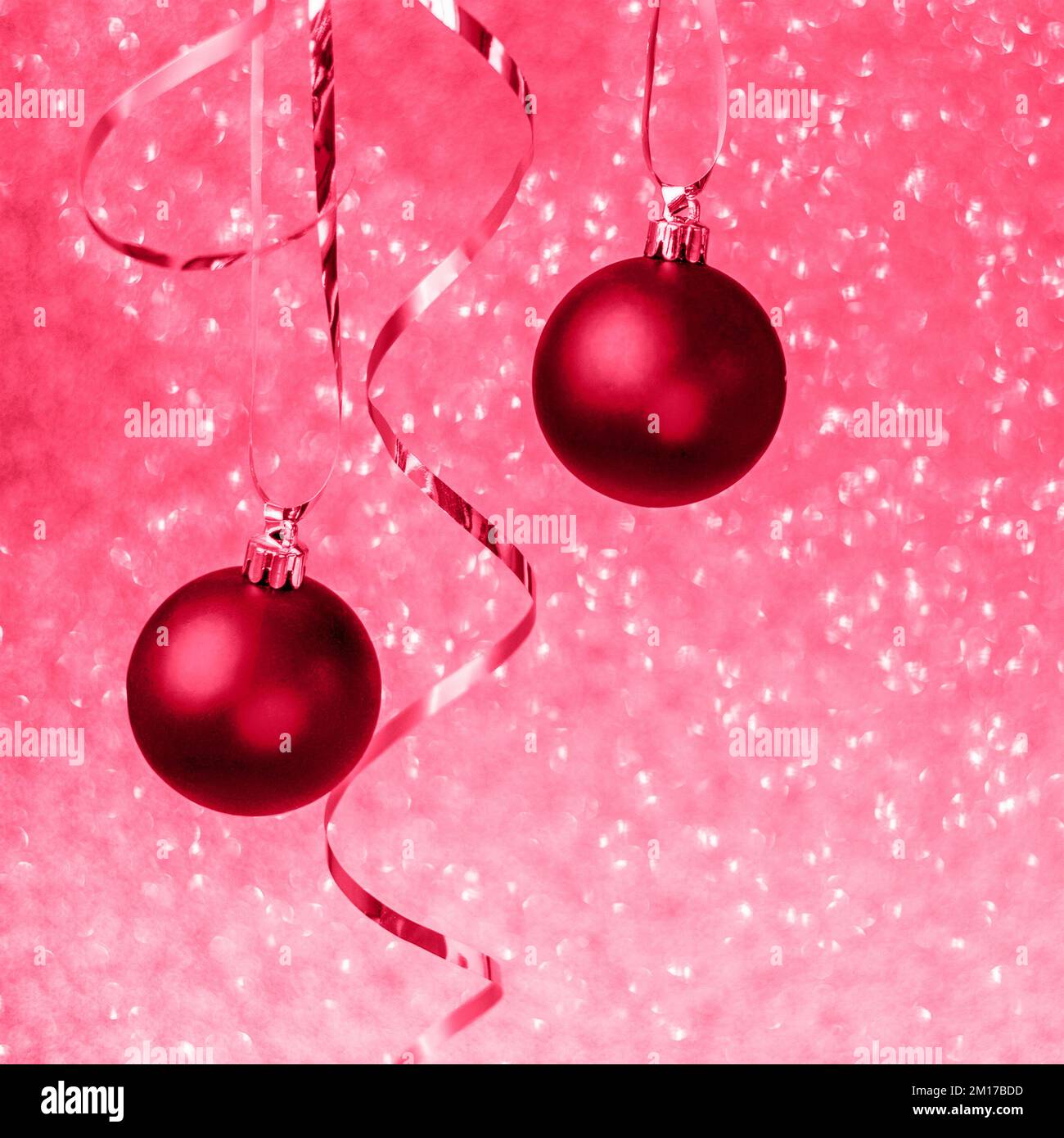 Viva magenta Christmas balls and tinsel on shiny background. Color of ...