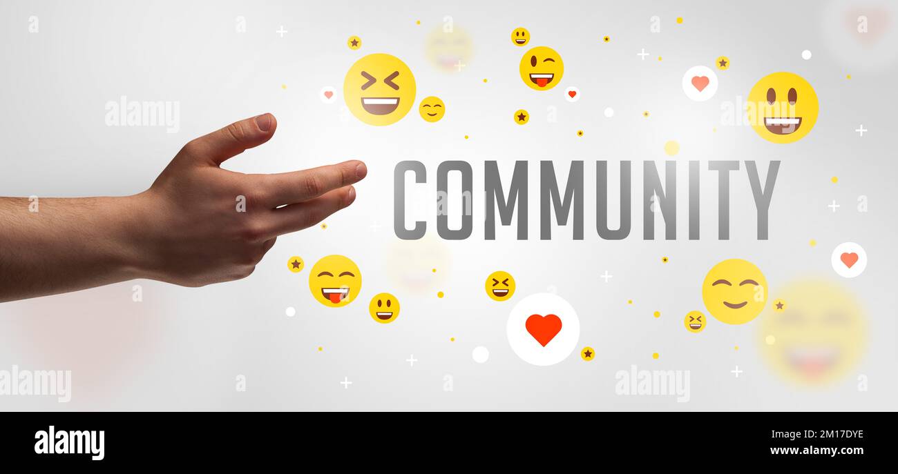 Close-Up of cropped hand pointing at social media concept Stock Photo ...