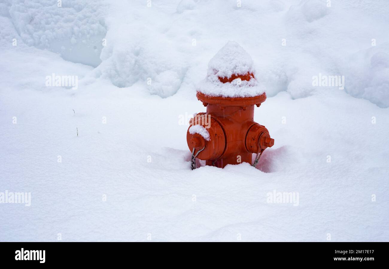 A red fire hydrant covered in snow, in Troy, Montana Stock Photo - Alamy