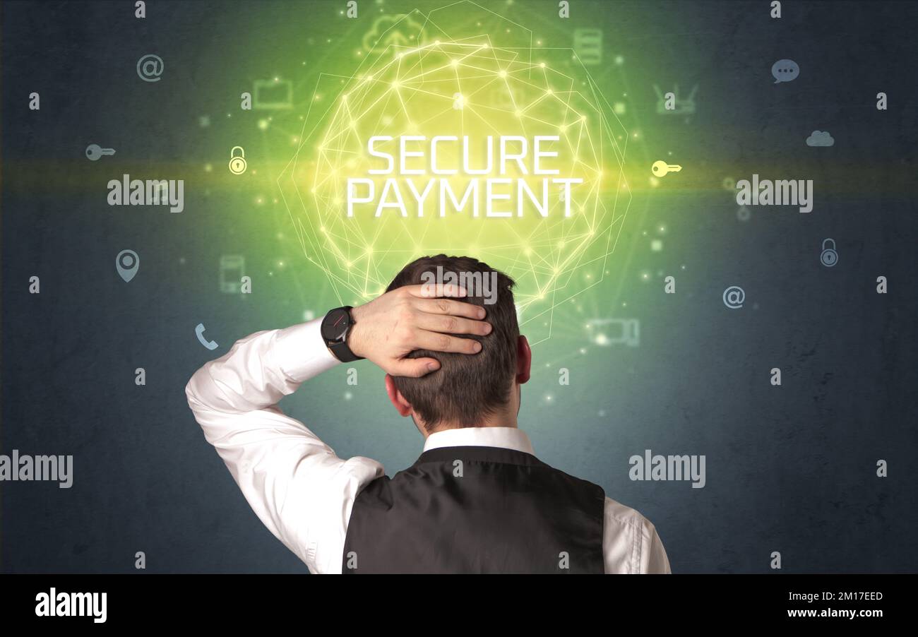 Rear view of a businessman, online security concept Stock Photo - Alamy