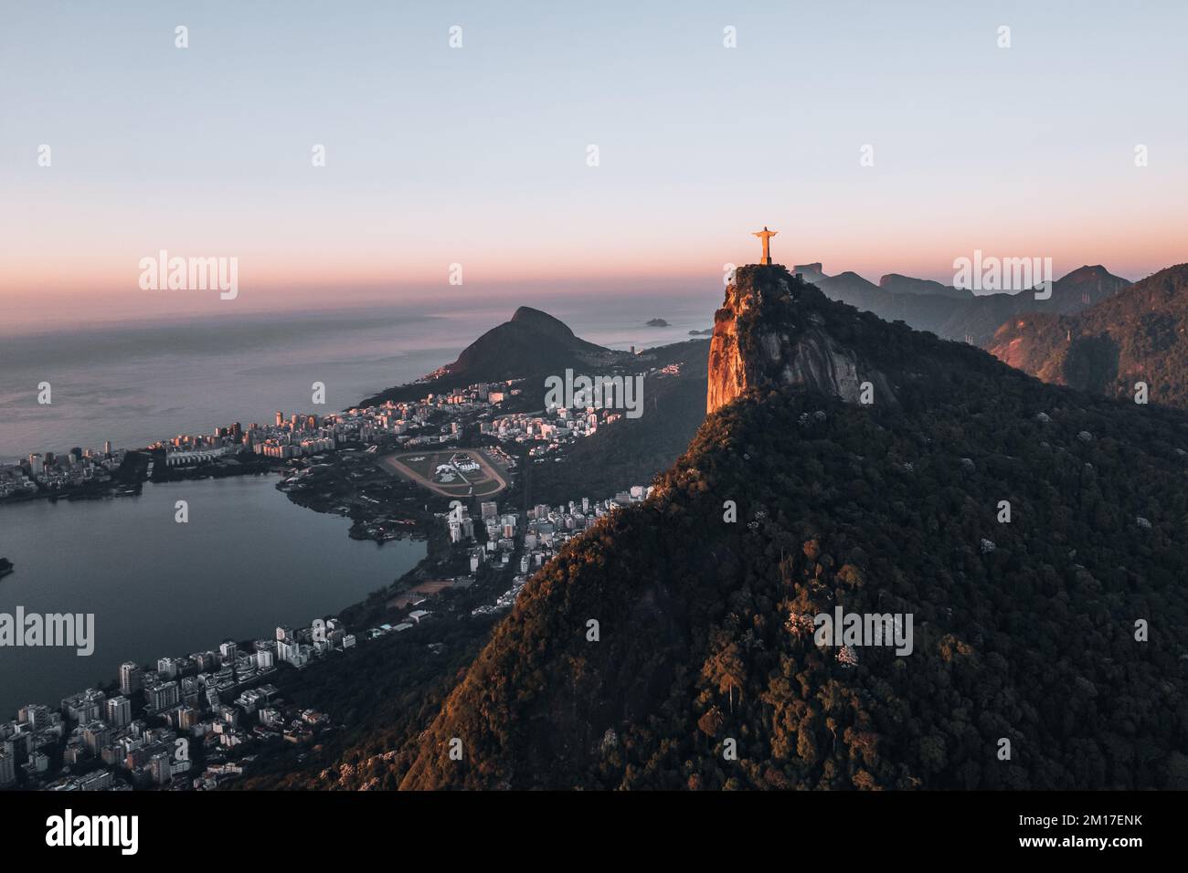 Aerial View of Christ de Redeemer during sunrise in Rio de Janeiro ...