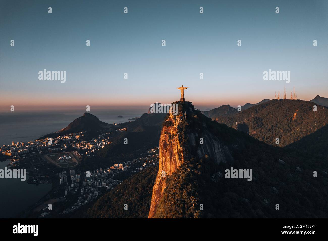 Aerial View of Christ de Redeemer during sunrise in Rio de Janeiro ...