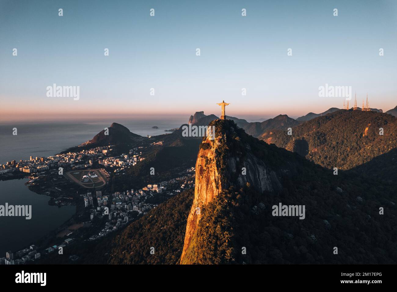 Aerial View of Christ de Redeemer during sunrise in Rio de Janeiro ...