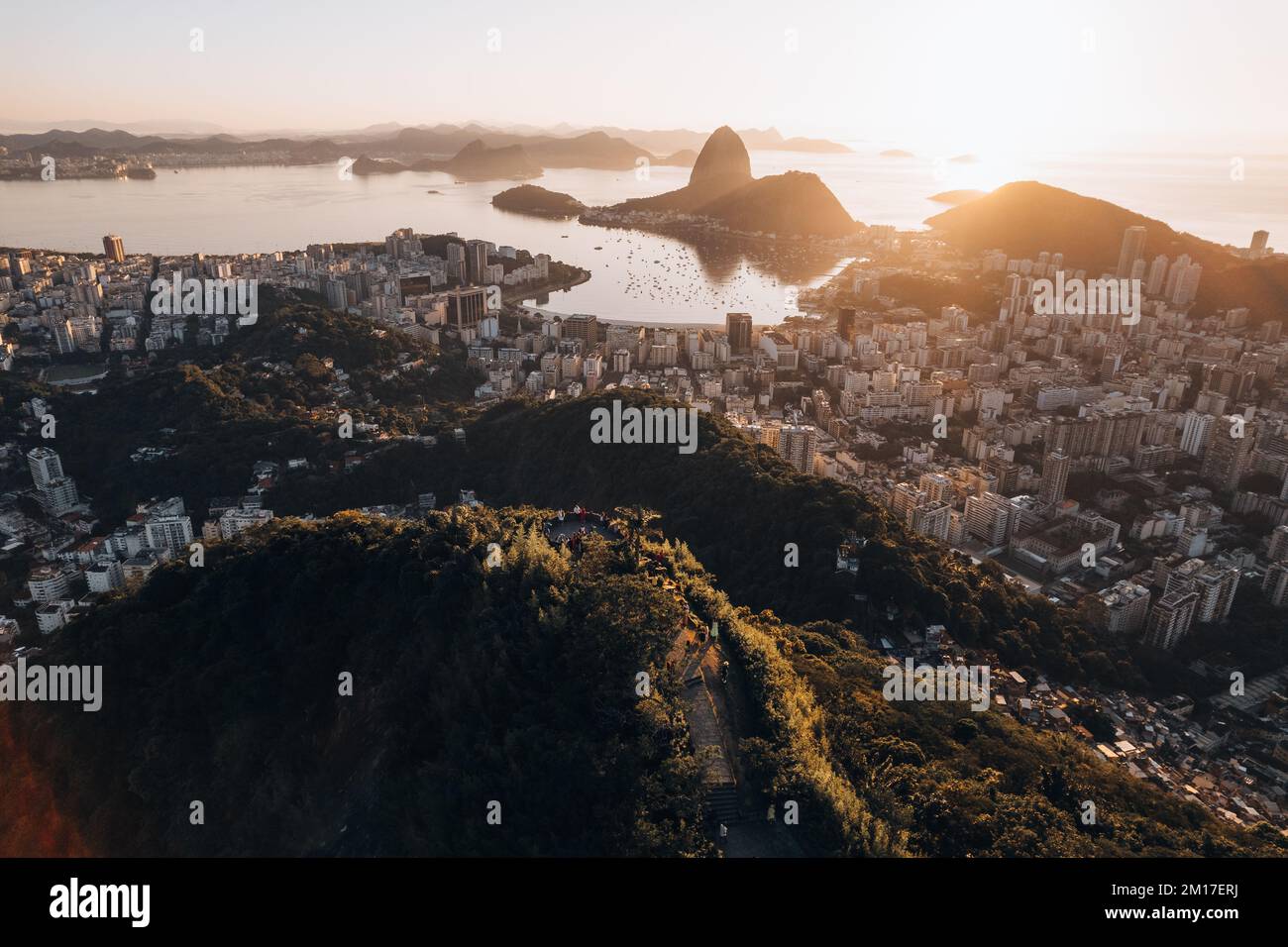 Aerial View of Christ de Redeemer during sunrise in Rio de Janeiro ...