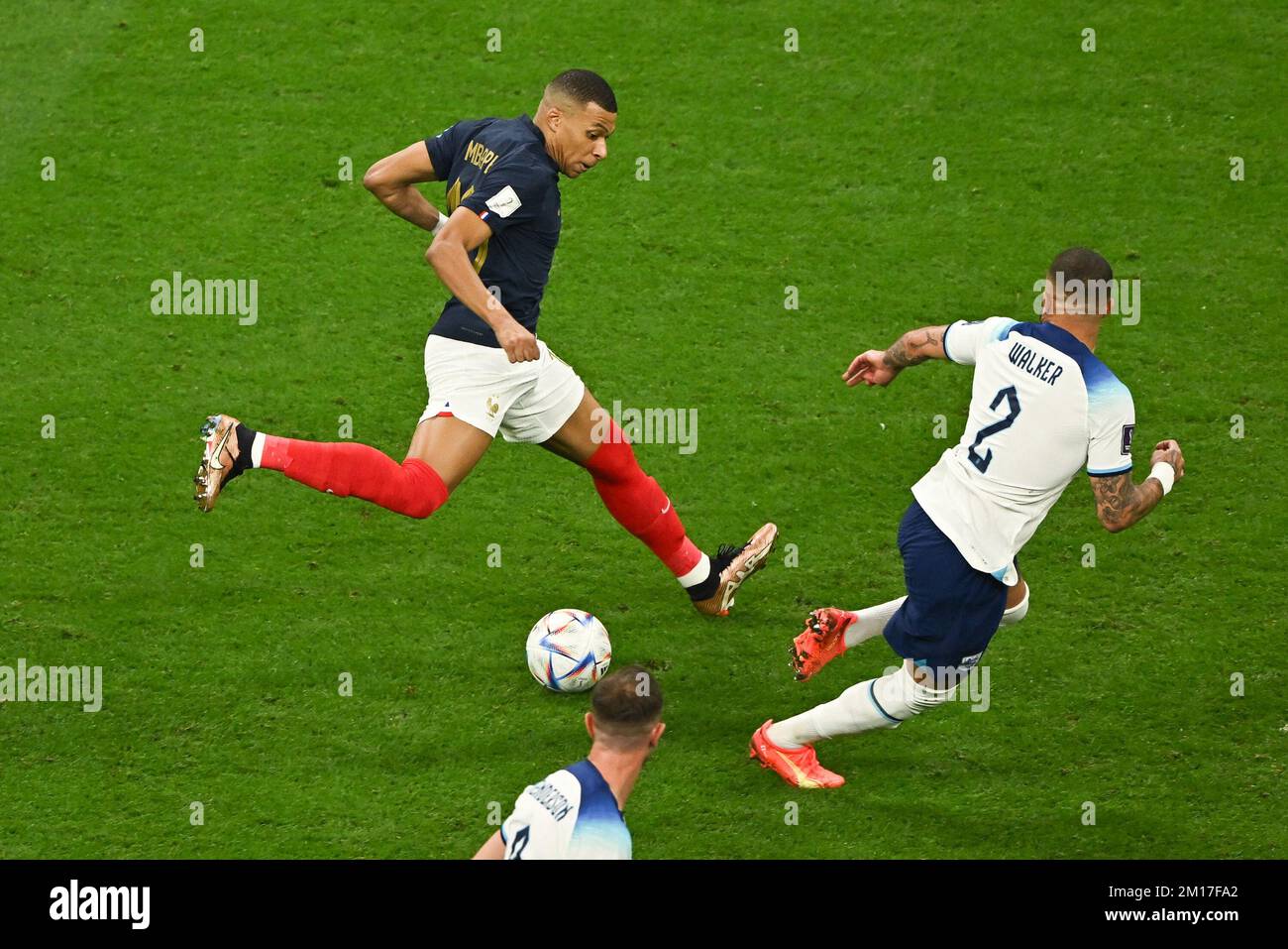 Kylian Mbappe of France and Kyle Walker of England during England v France match of the Fifa ...