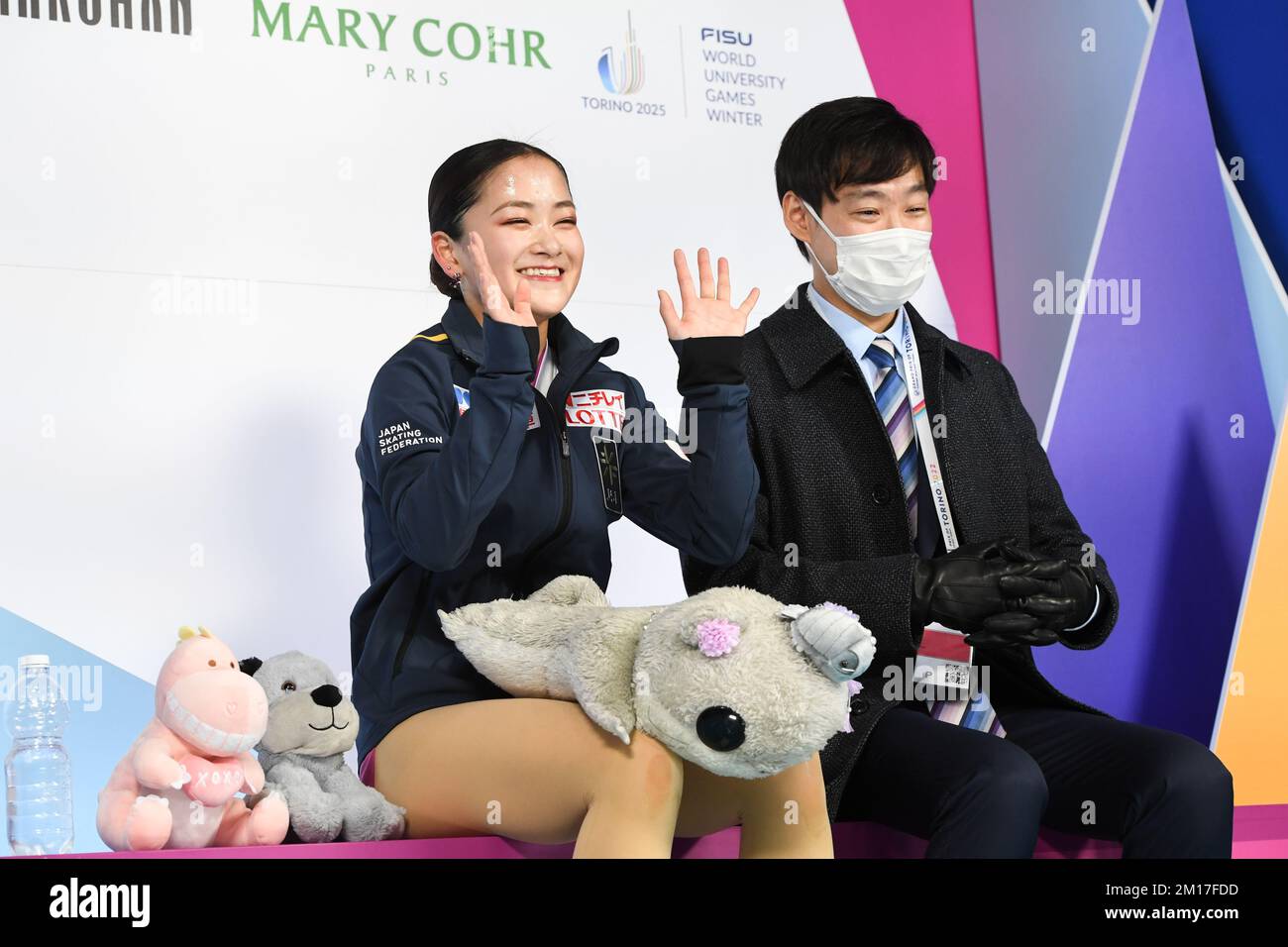 Rinka WATANABE (JPN), at Kiss & Cry, during Senior Women Free Skating ...