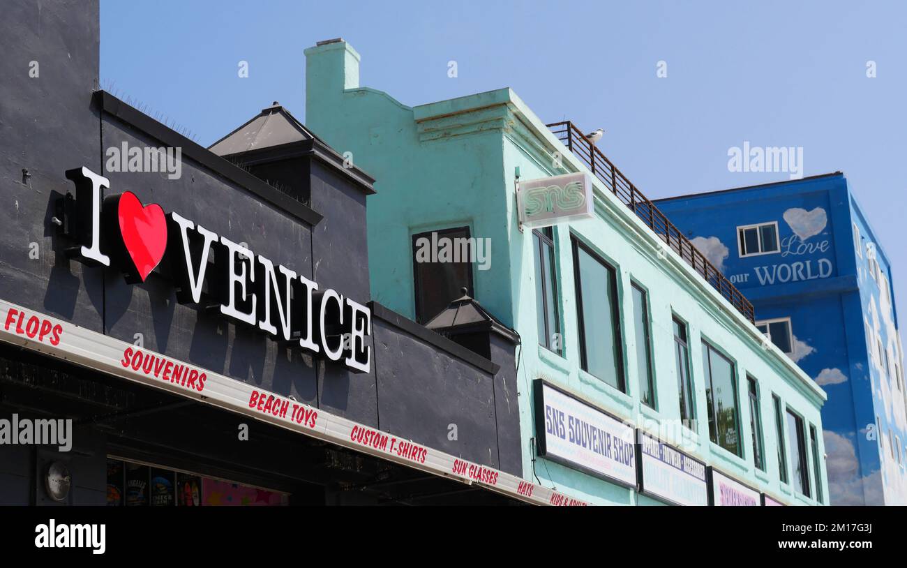 I Love Venice sign on a storefront on the boardwalk in Venice Beach ...