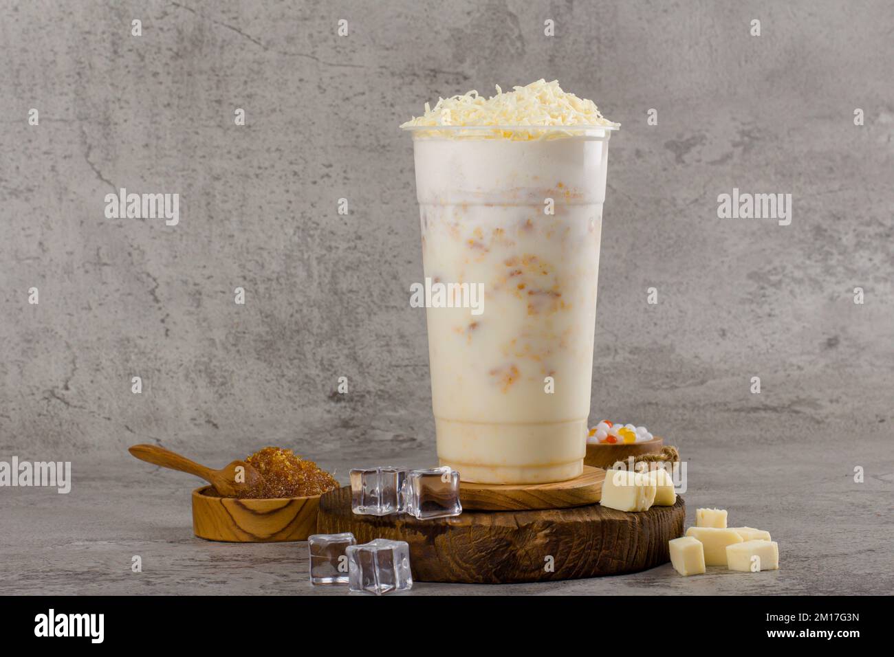 Boba or tapioca pearls is taiwan bubble milk tea in plastic cup with ...