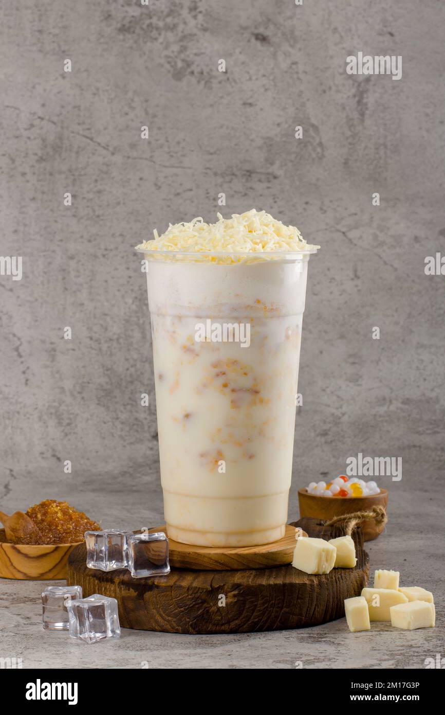 Boba or tapioca pearls is taiwan bubble milk tea in plastic cup with ...