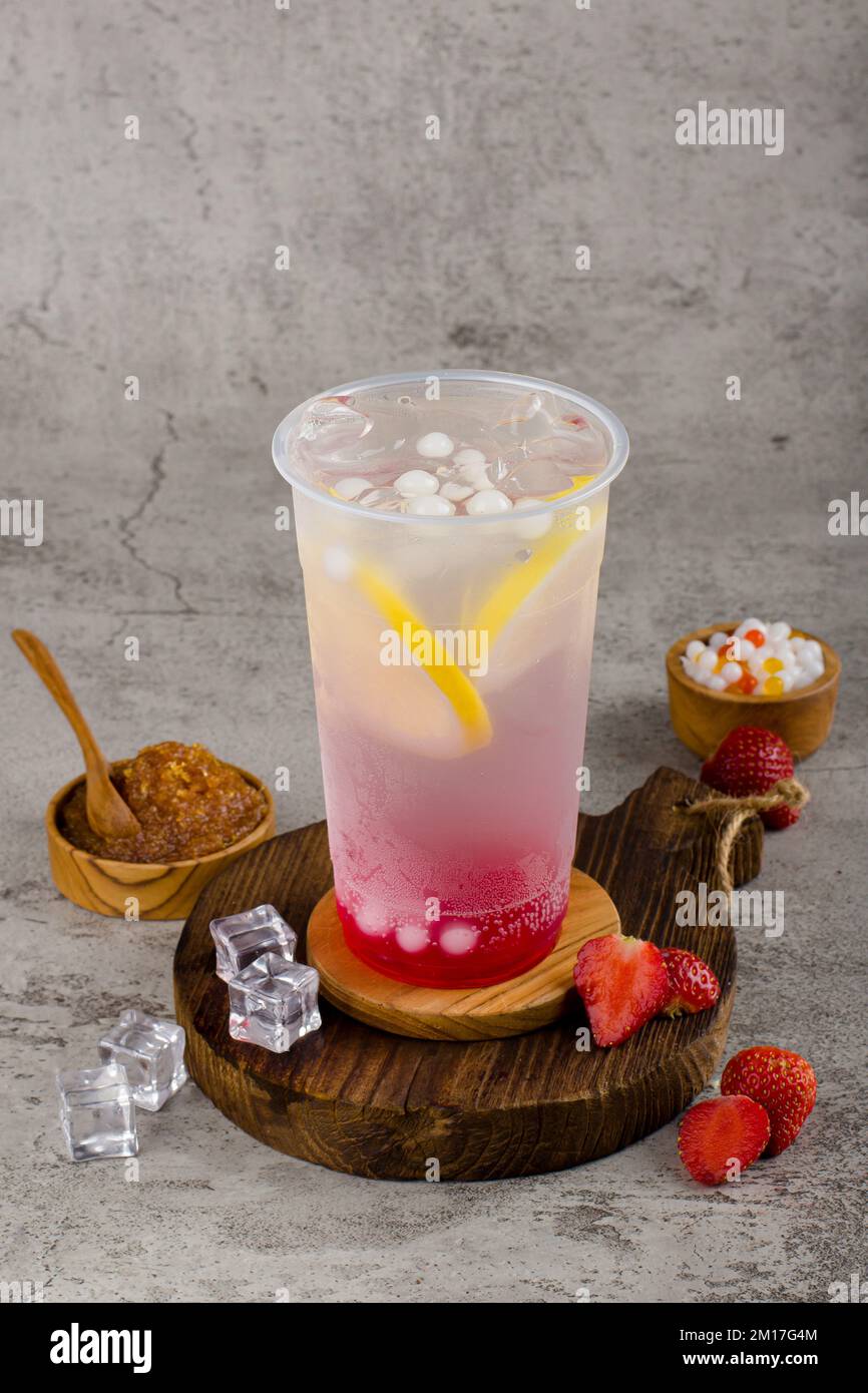 Boba or tapioca pearls is taiwan bubble milk tea in plastic cup with ...