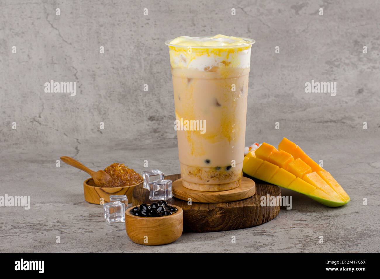 Boba or tapioca pearls is taiwan bubble milk tea in plastic cup with ...