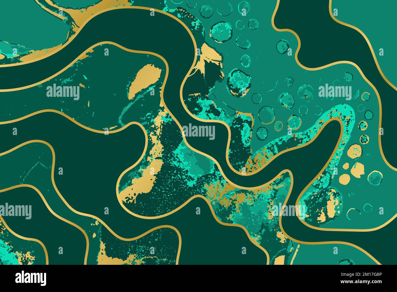 Deep Emerald Green Waves and Swirls with Golden Layers Vector Artwork ...