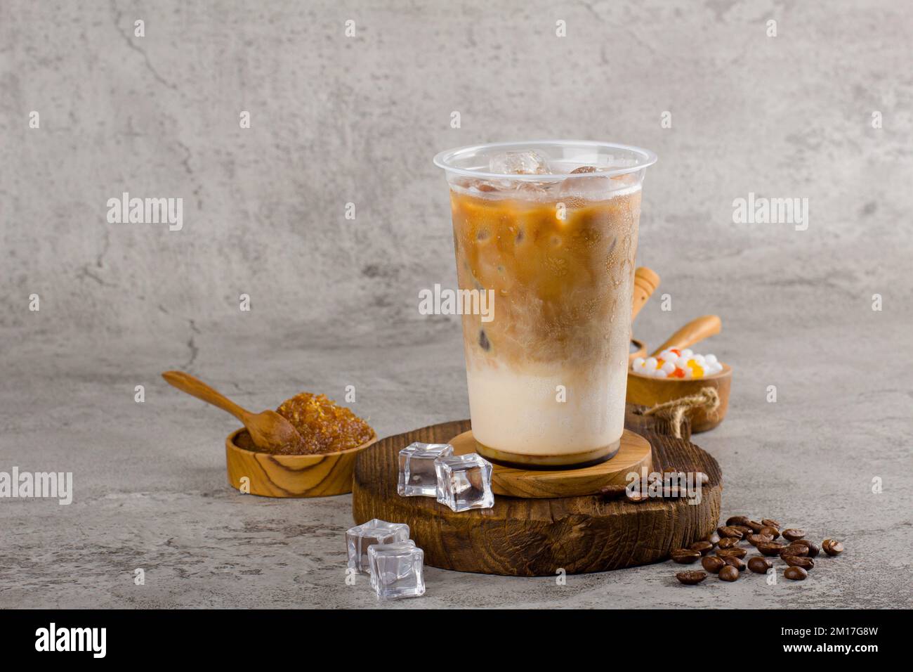 Boba or tapioca pearls is taiwan bubble milk tea in plastic cup with ...