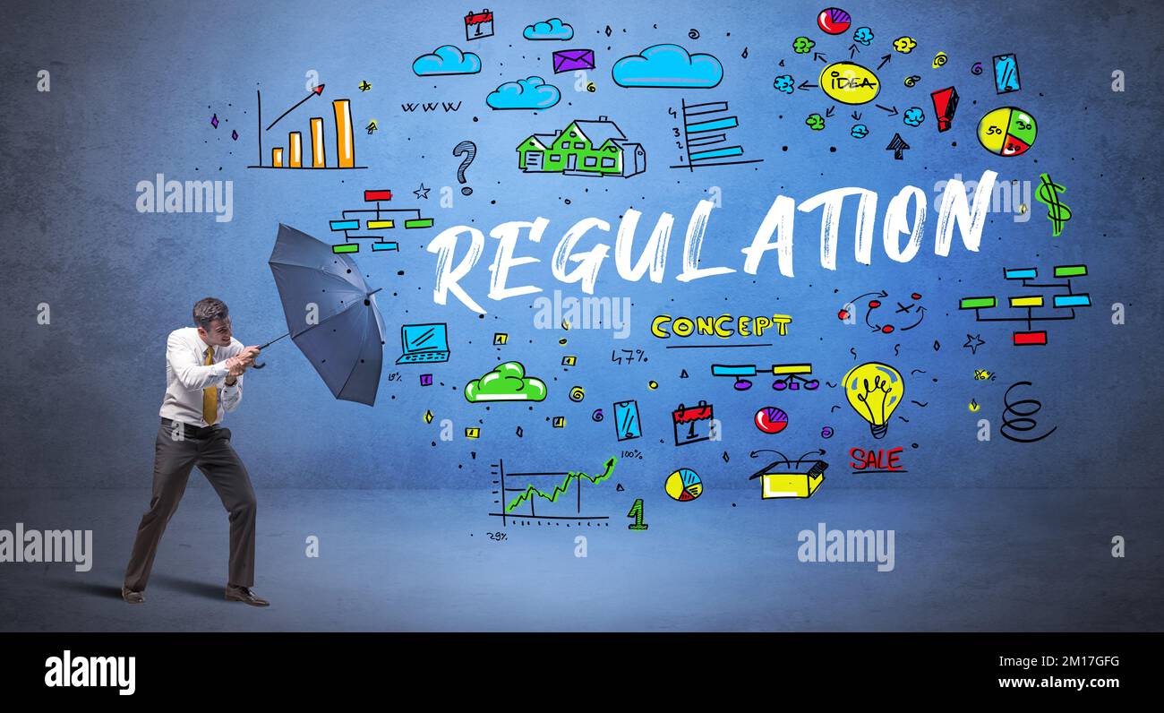 businessman hiding behind umbrella concept Stock Photo - Alamy