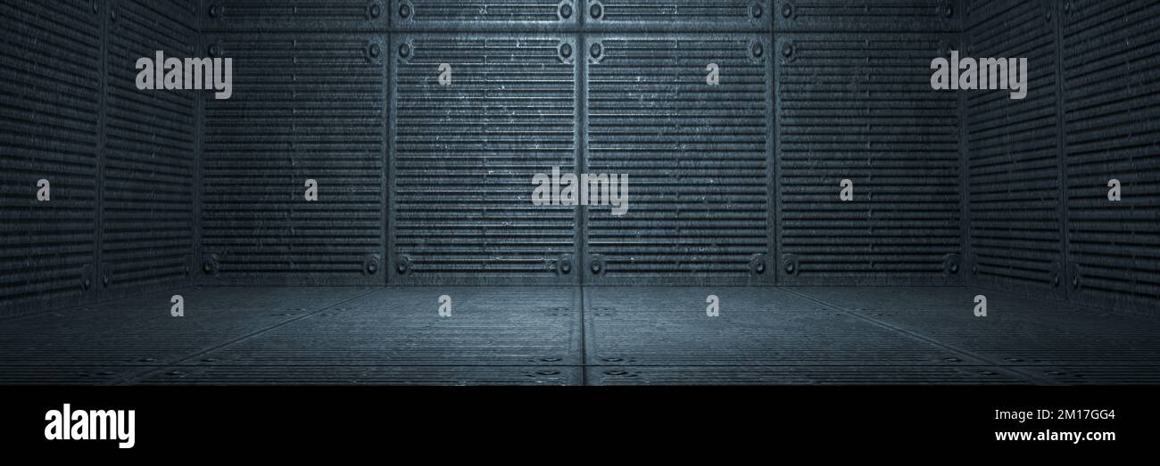 Dark room with metal background. 3d rendering Stock Photo - Alamy
