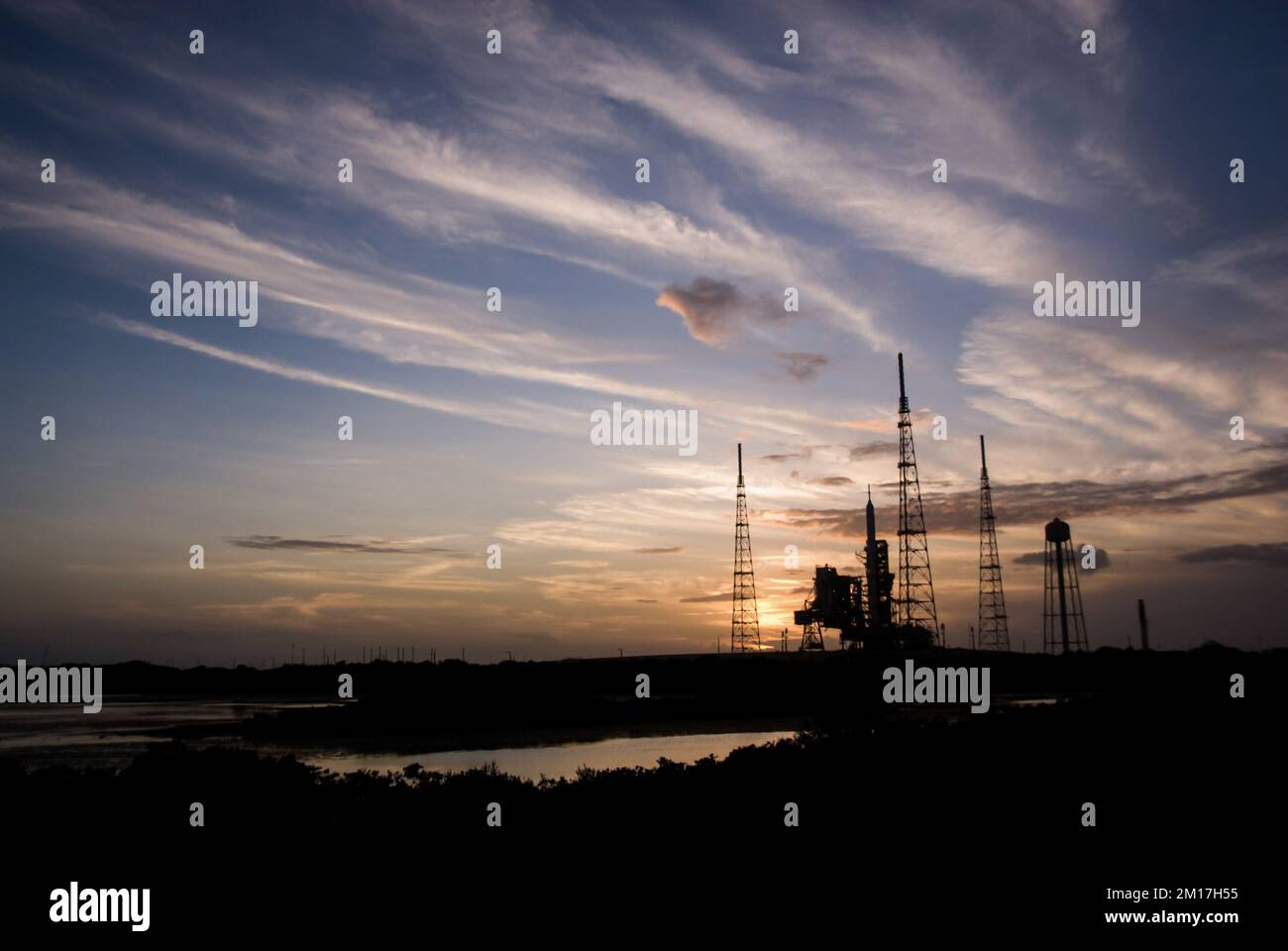 Space launch pad at sunset in Cape Canaveral, FL. Space shuttle station ...