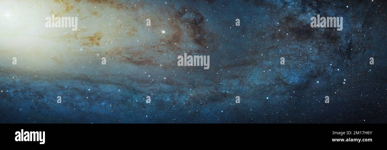 Panoramic view of the Andromeda galaxy constellation in space. Millions ...