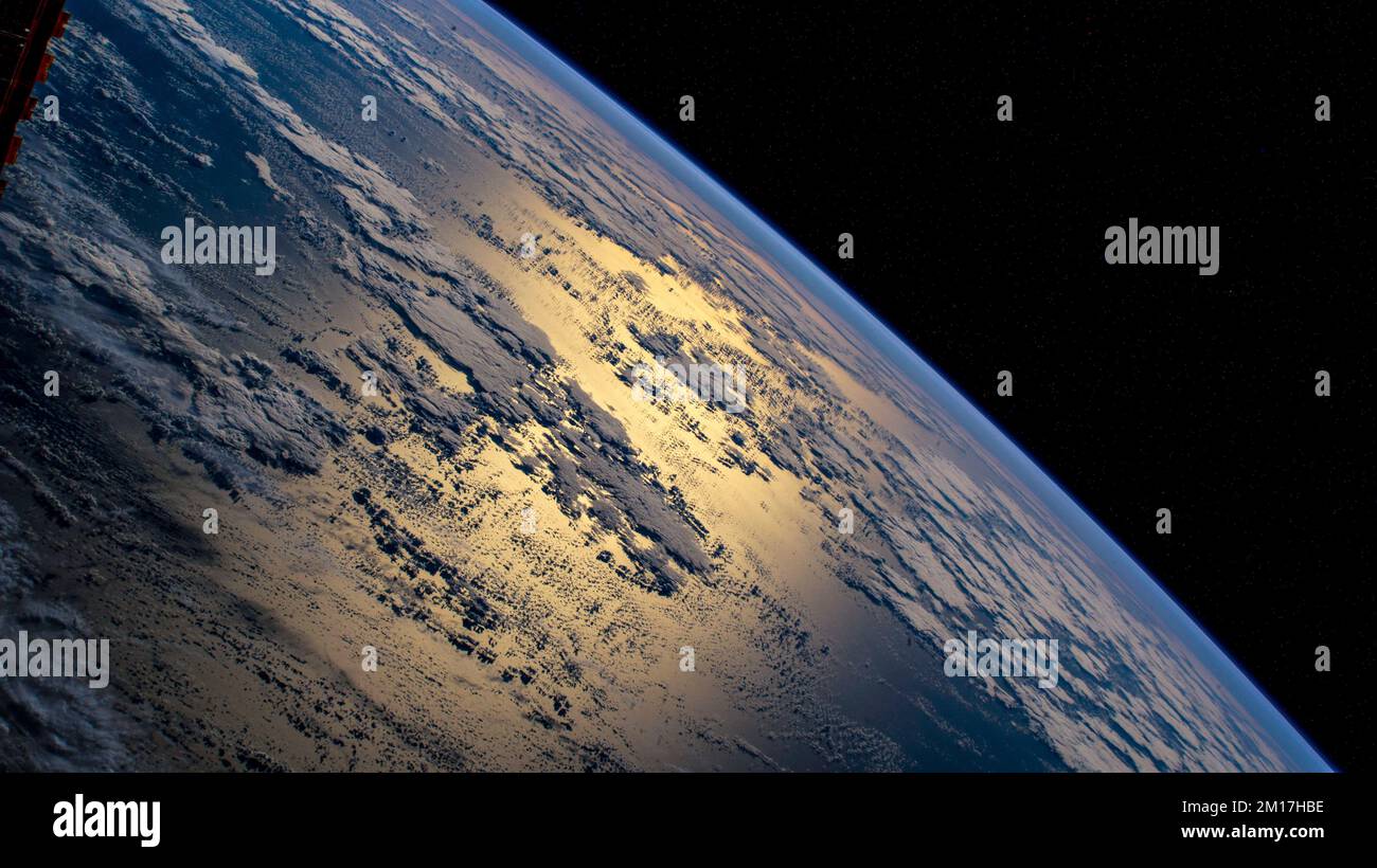 Aerial view of earth and clouds in the atmosphere over the Atlantic ...