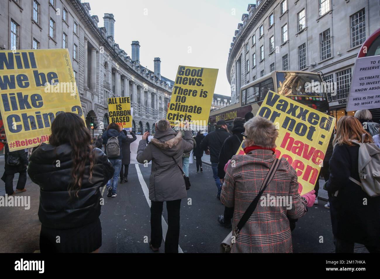 London, UK. 01st Jan, 2000. Protesters hold placards expressing their ...