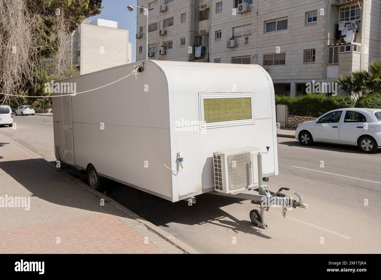 Old home on wheels trailer as tiny house on street in israel Stock ...