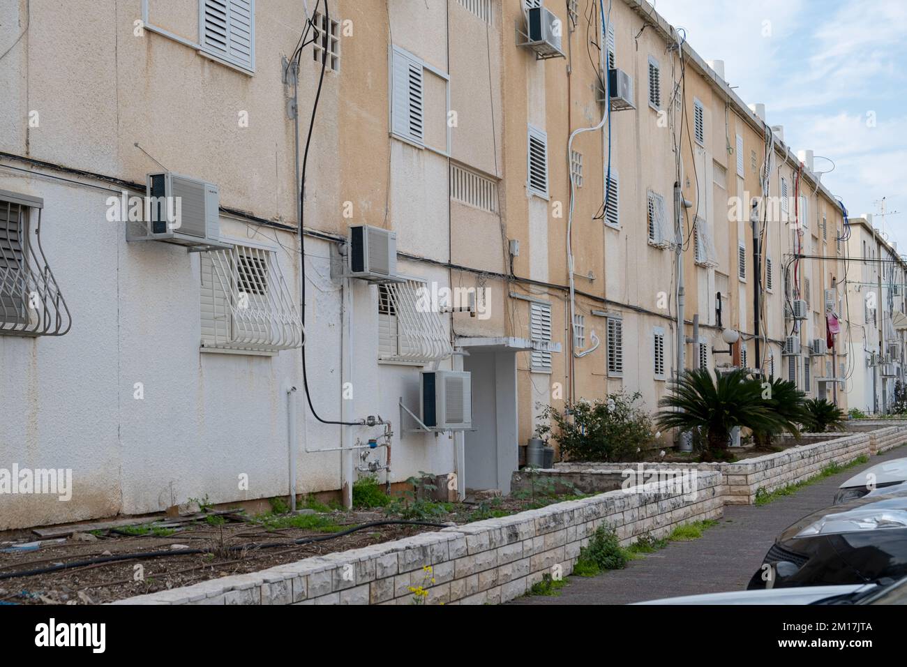 typical old aged Architecture in israel. Old buildings with air ...