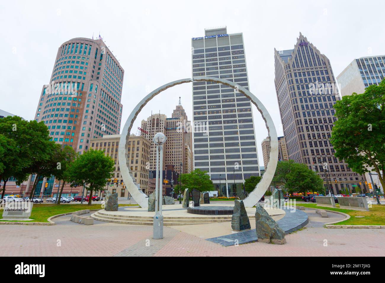 The 'Transcending' sculpture in Hart Plaza on Jefferson Avenue in ...
