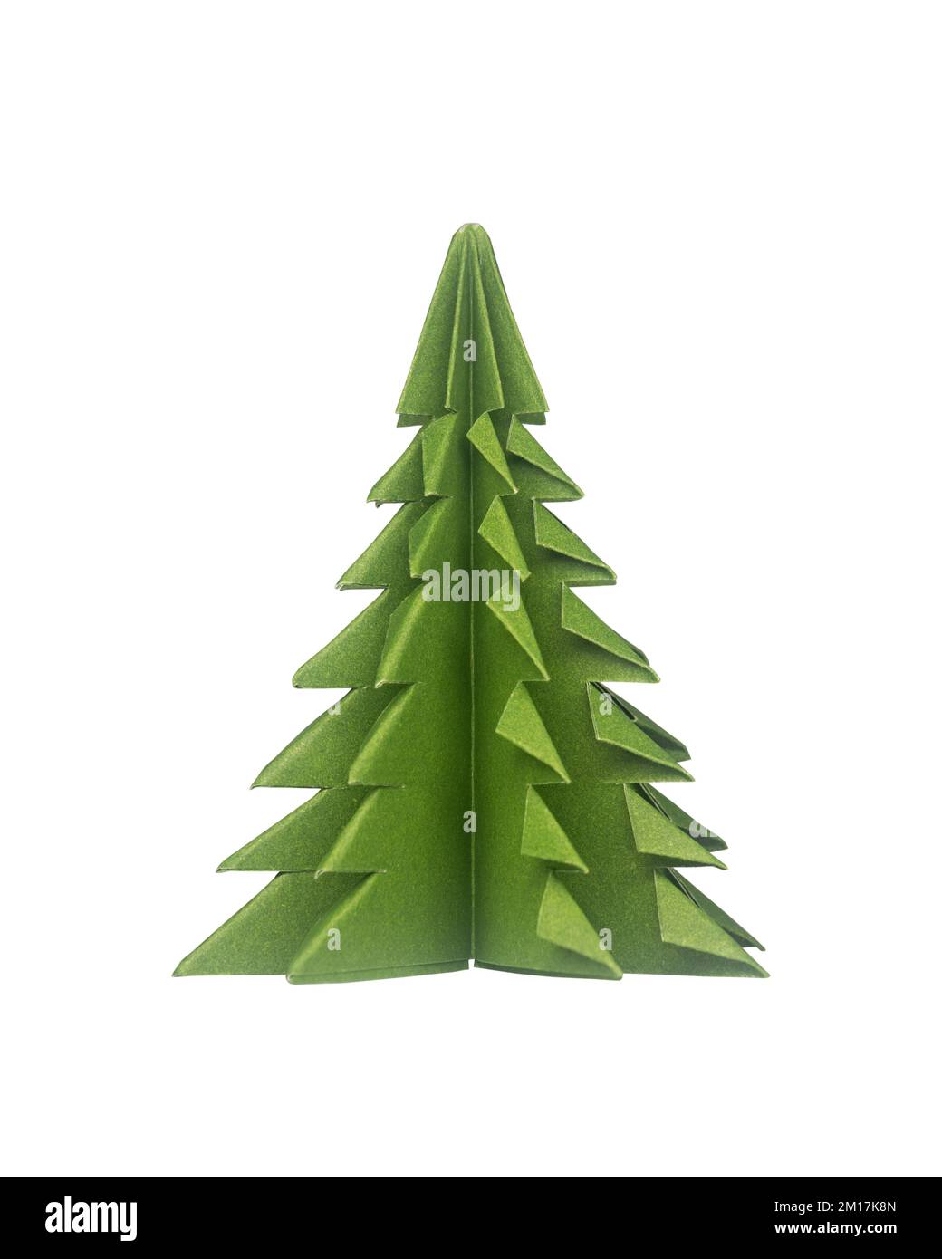 Christmas tree folded from green paper on white background with ...