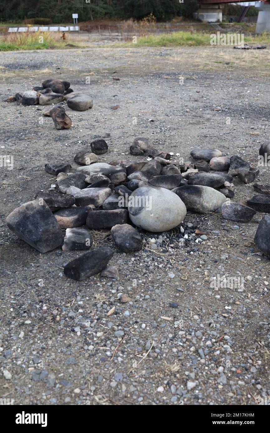 A trace of a barbecue on the Hirose riverbed Stock Photo - Alamy