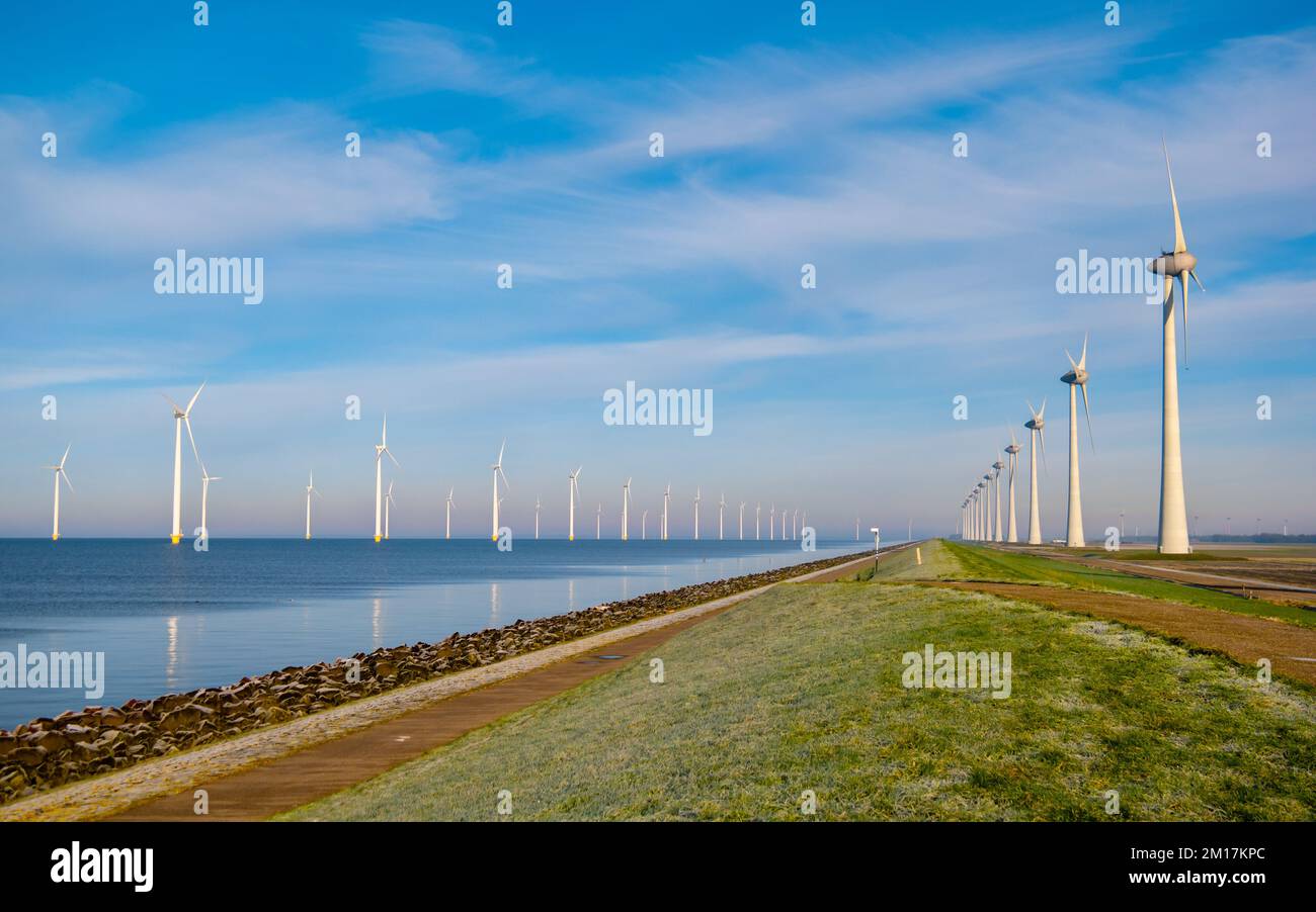 Aerial view at Windmill park with wind mill turbines during winter ...