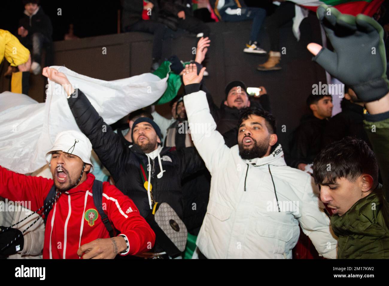 London, UK. 10th Dec, 2022. Thousands of Moroccan fans celebrate their ...