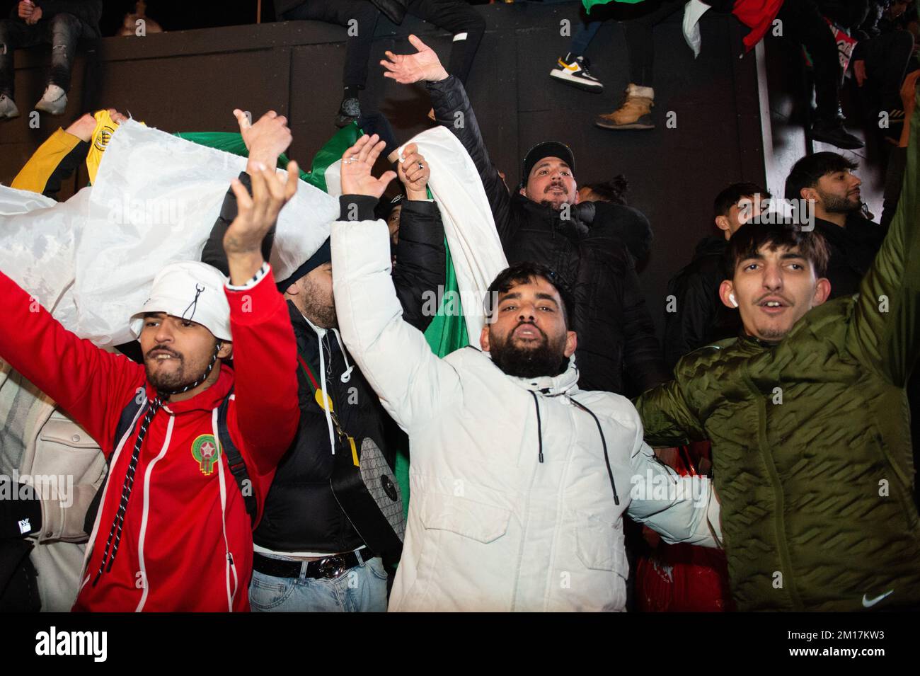 London, UK. 10th Dec, 2022. Thousands of Moroccan fans celebrate their ...