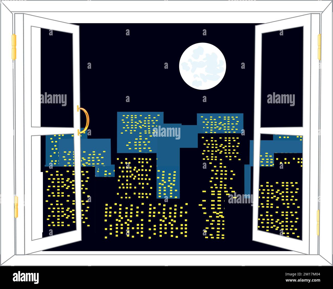 Vector illustration of the city moon in the night from window Stock ...