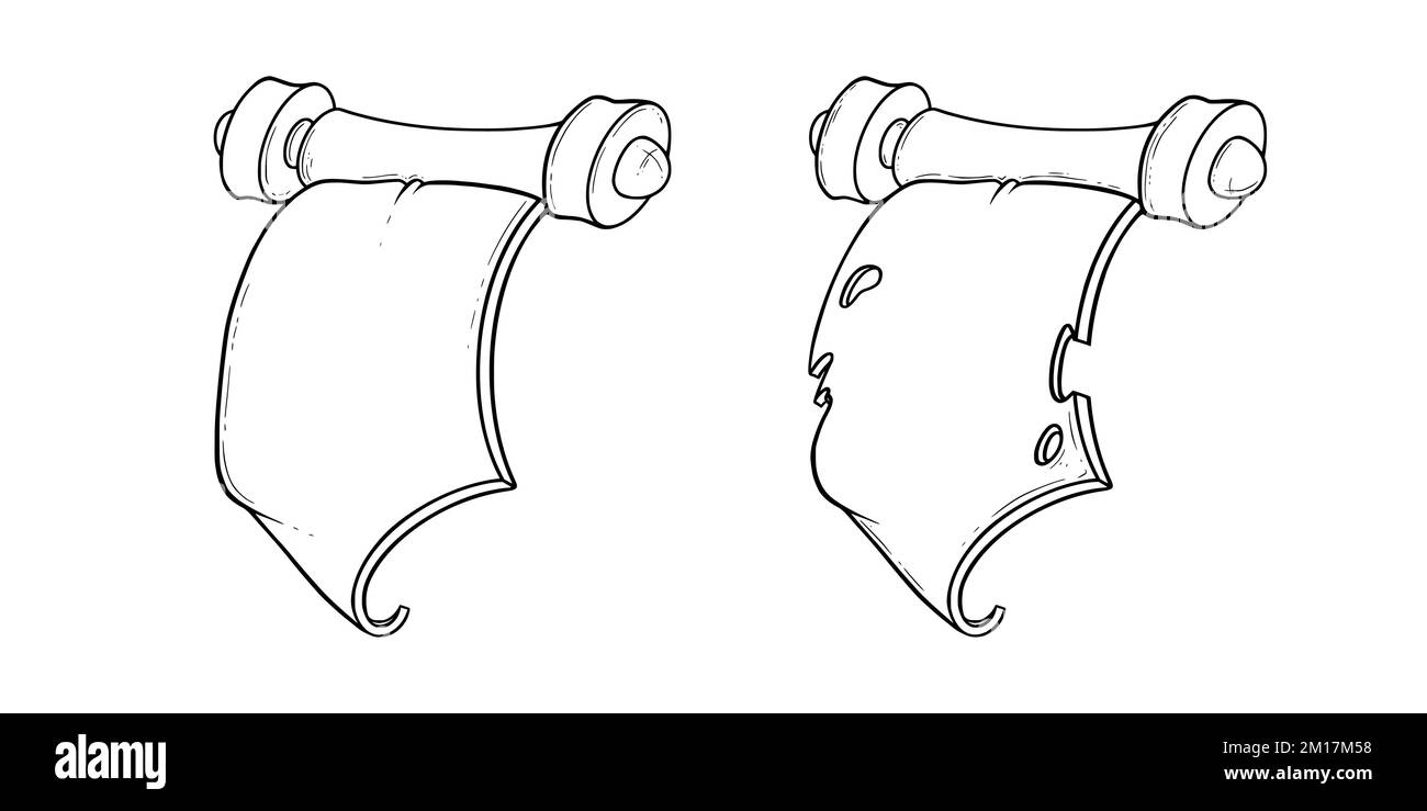 Ancient scroll sketches. Torn paper scrolls for games. Vector illustration isolated in white ...