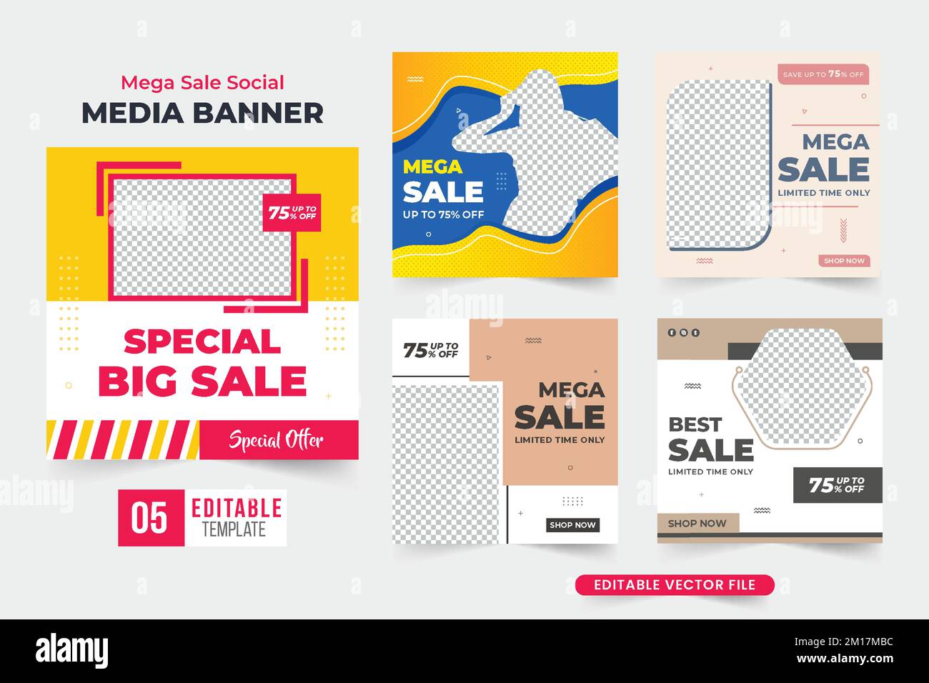 Shopping discounts and mega sale offer template set design with red and ...