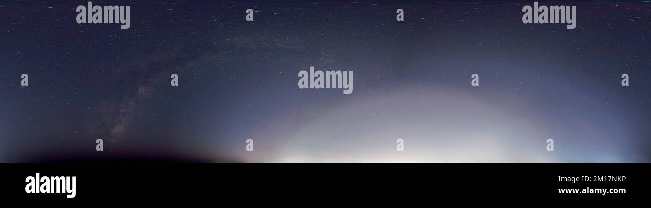 Arch of Milky Way in night sky above raising Full Moon. Seamless hdr ...